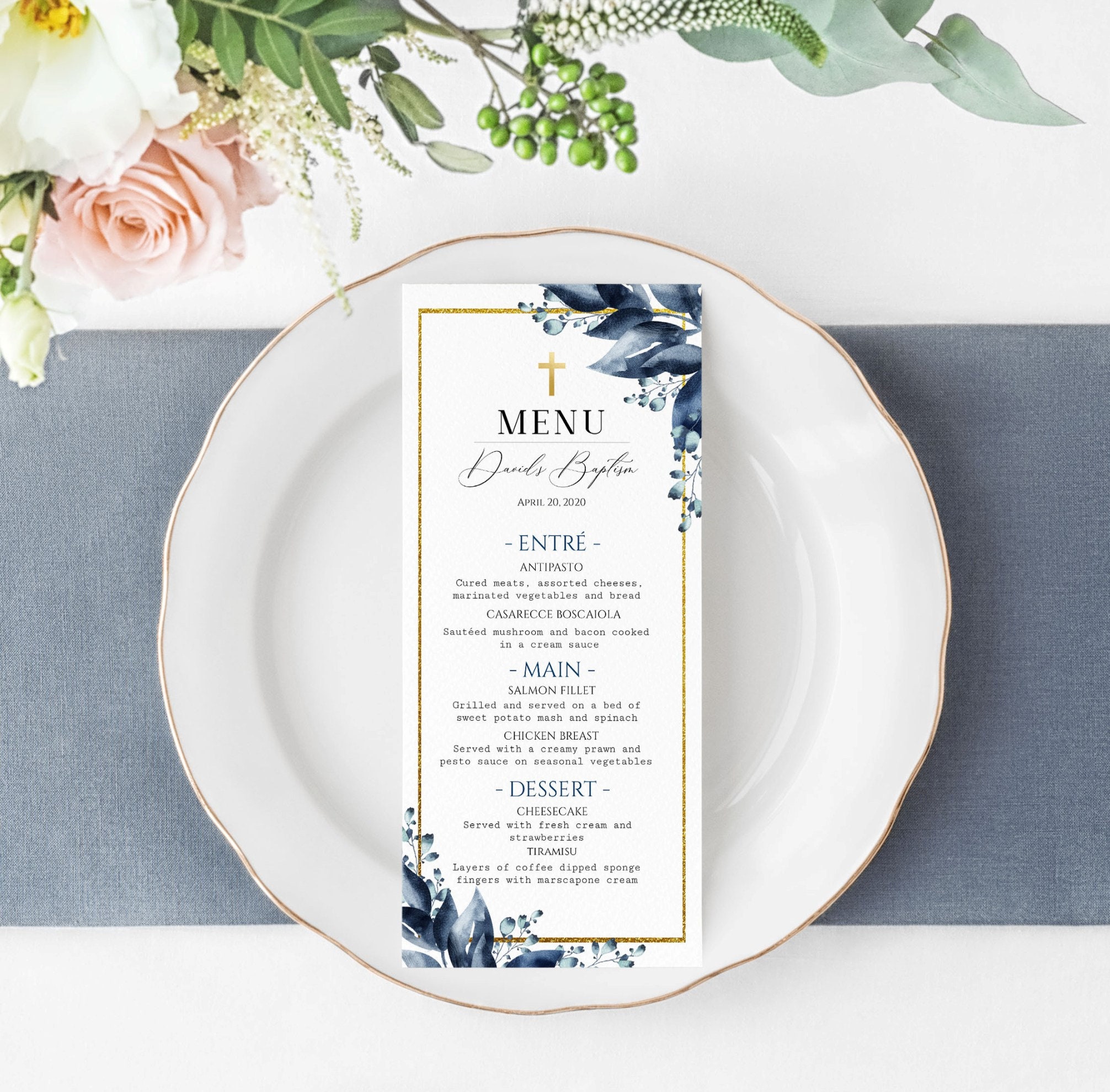 ST PETER Blue Gold Baptism Menu Template Editable Baptism - Etsy