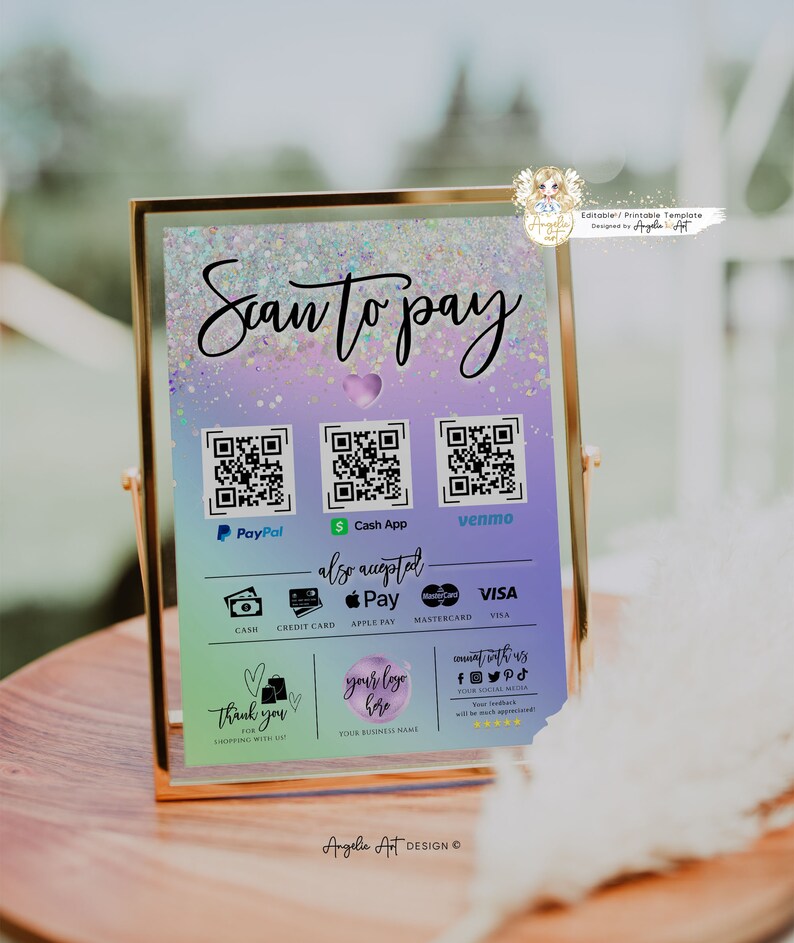 ELF Scan to Pay Template Holographic Glitter Purple Payment - Etsy