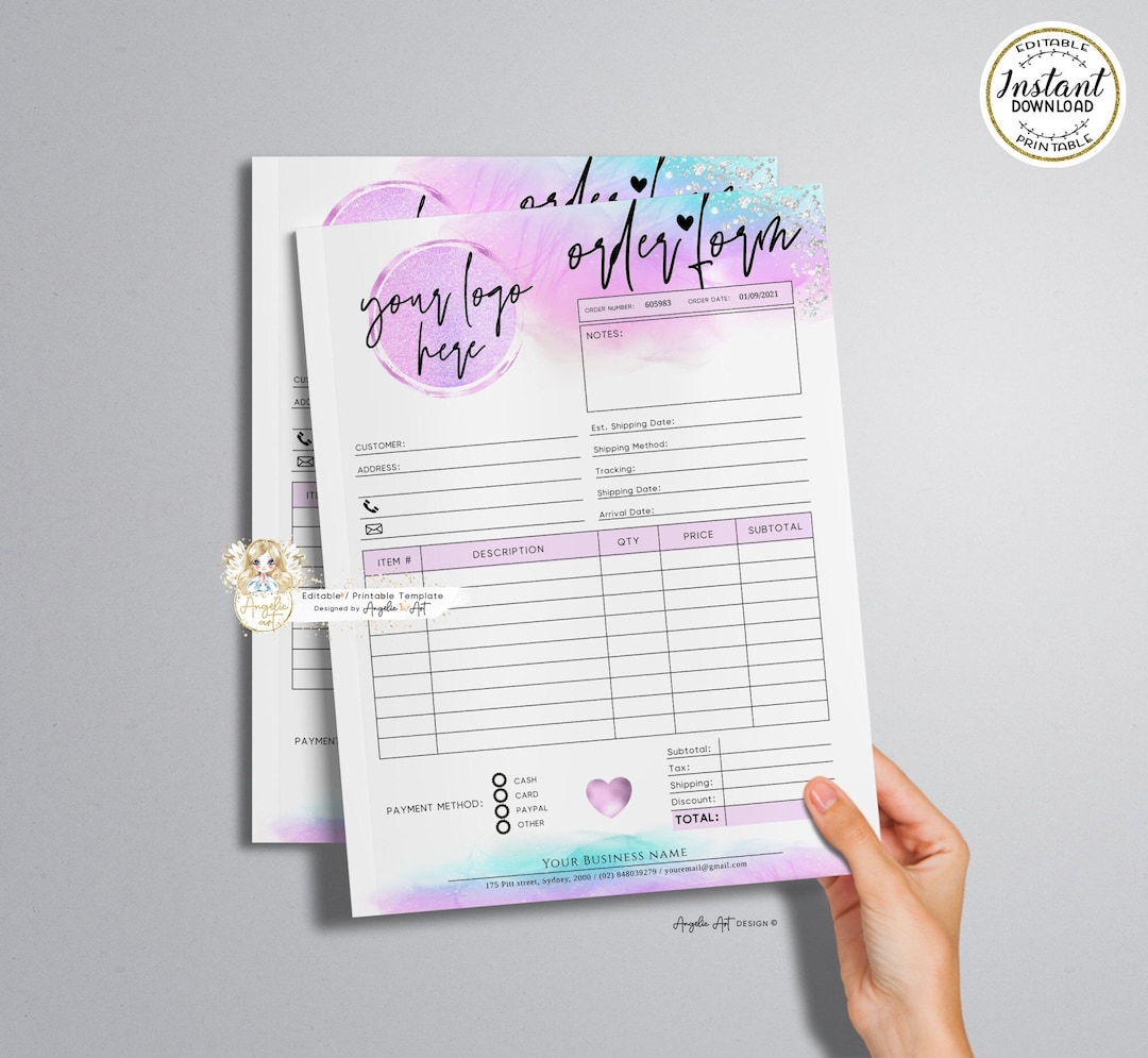 DREAMY - Lilac Pink Blue Order Form Template - EDITABLE Printable ...
