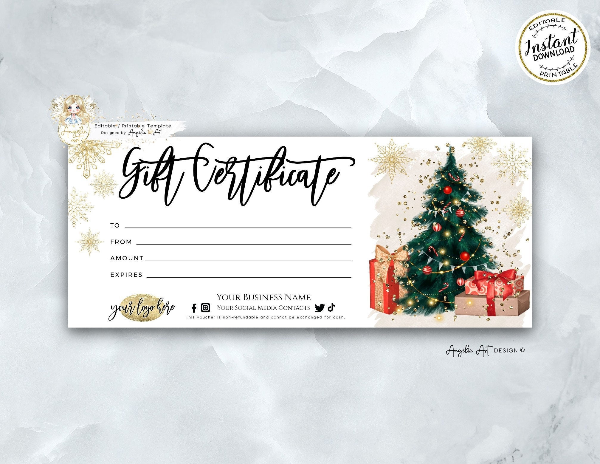 EDITABLE Christmas Tree Gift Certificate Template Holiday - Etsy