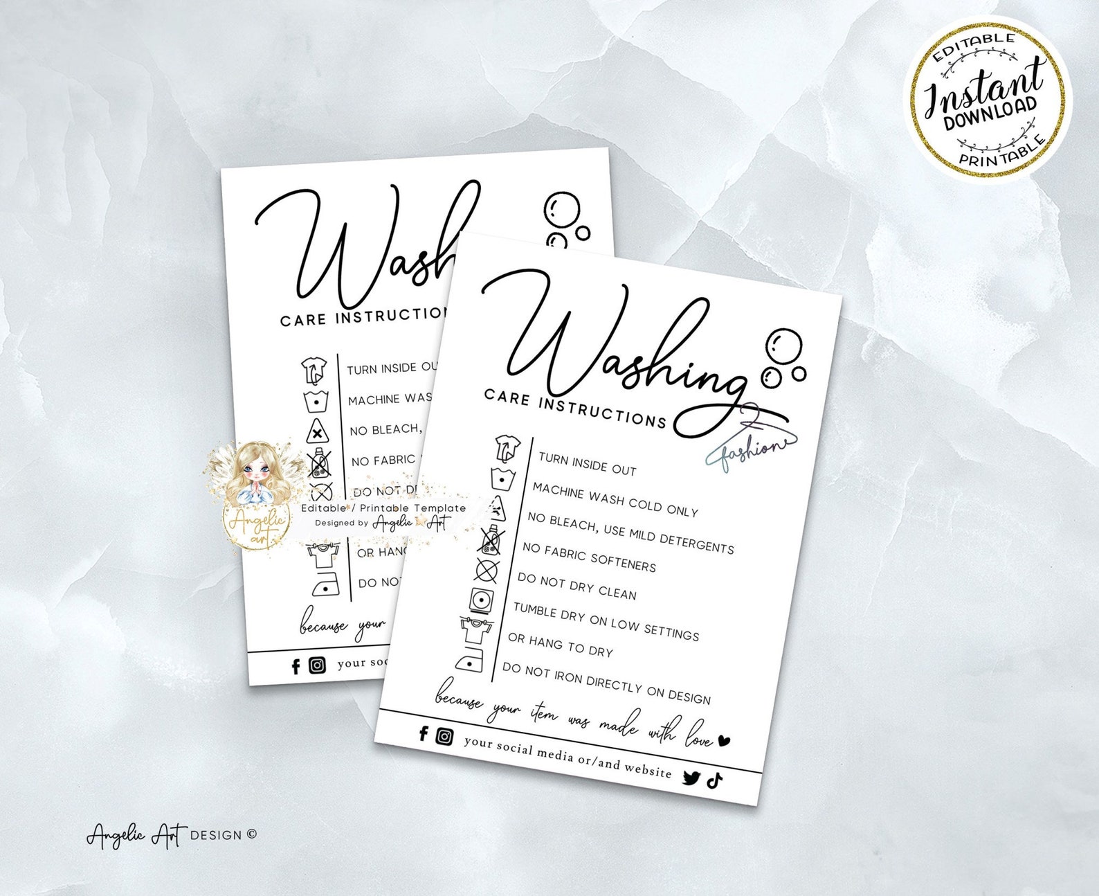 Washing Instructions Template Simple Minimalist Insert Card | Etsy