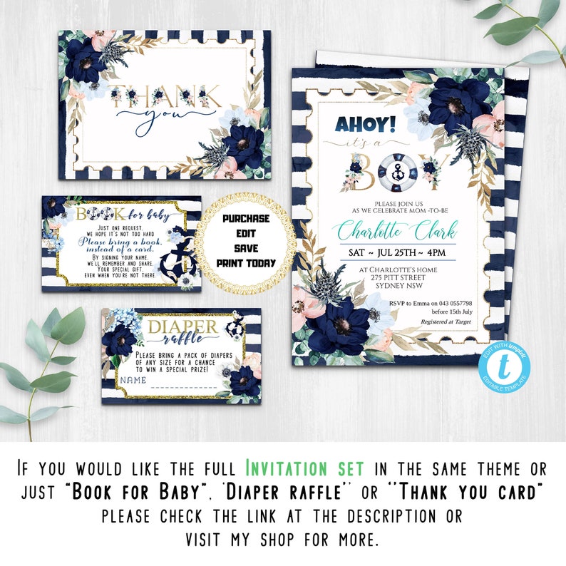 Nautical Baby Shower WELCOME Sign Editable Nautical Welcome - Etsy