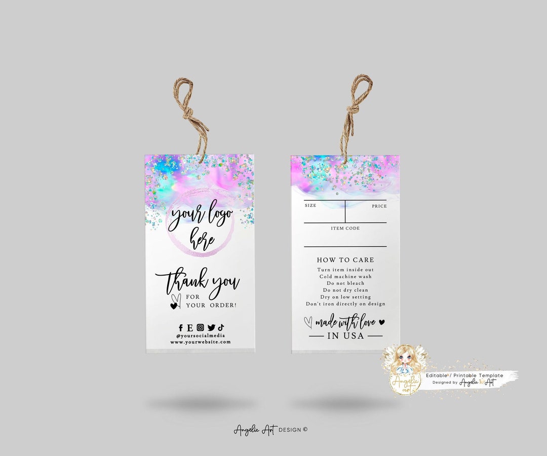 COLIBRI - Purple Teal Price Tag Care Instructions Template Holographic ...