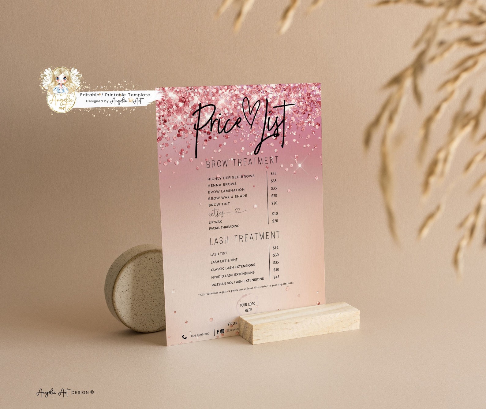 GLAM ROSEGOLD Glitter Glam Price List Template Editable - Etsy