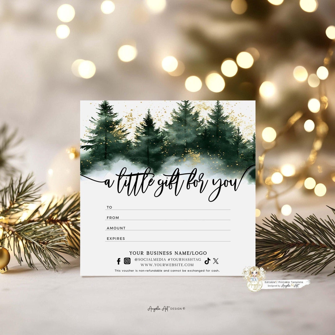 Editable Winter Forest Gift Certificate Template Holiday Printable Gift ...