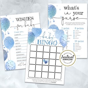 Blue Balloons Baby Shower Games Bundle • Download Baby Boy Shower ...
