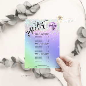 ELF - Editable Price List Template, Printable Holographic Glitter ...