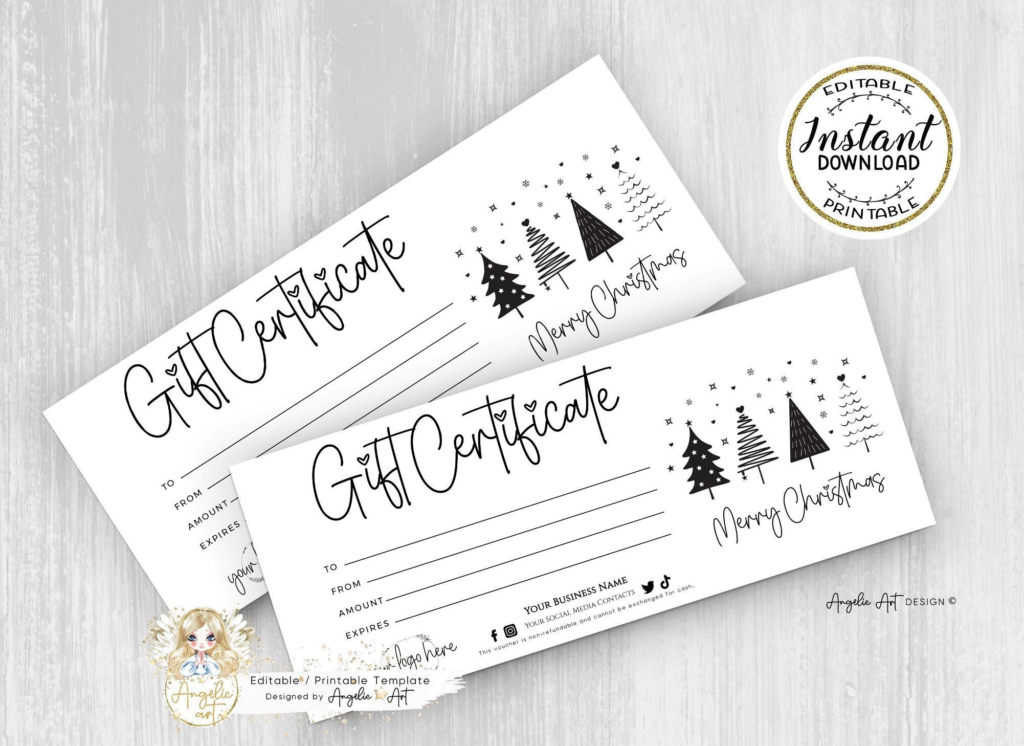 Minimalist Christmas Gift Certificate Simple EDITABLE - Etsy