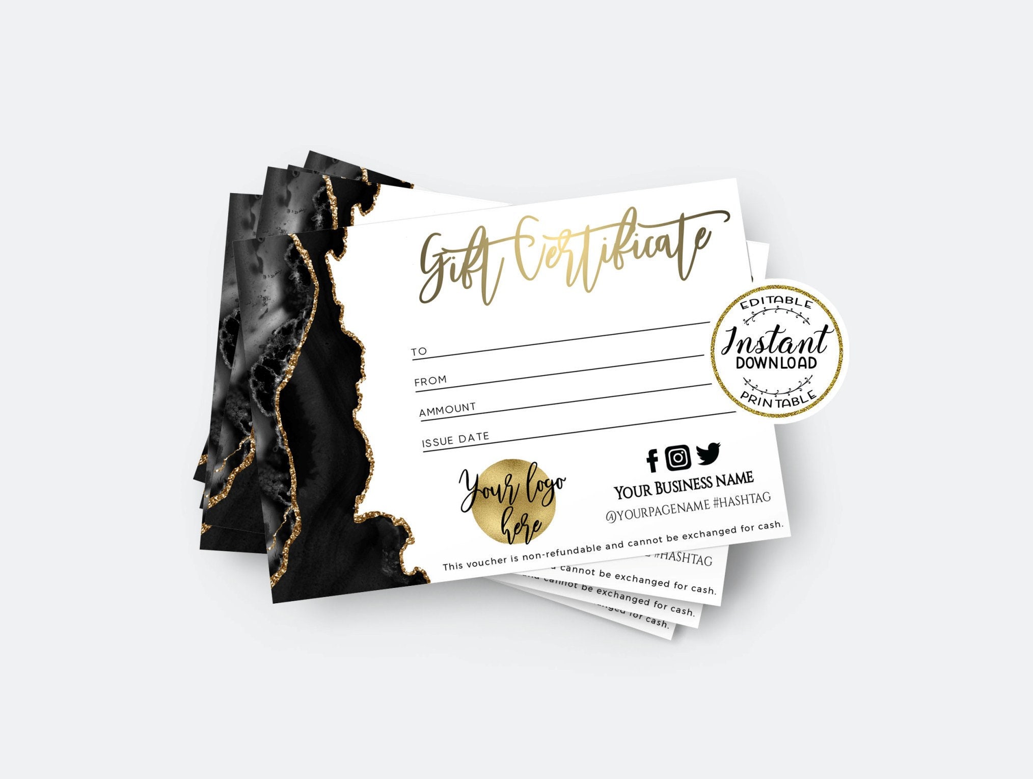 LUXURY Black Gold Gift Certificate Template ADD Your LOGO - Etsy