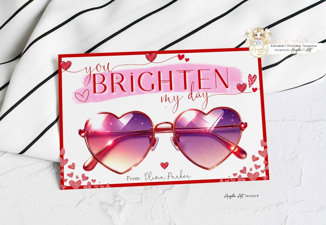 EDITABLE Sunglasses Valentines Cards Printable, Hearts Valentines for ...
