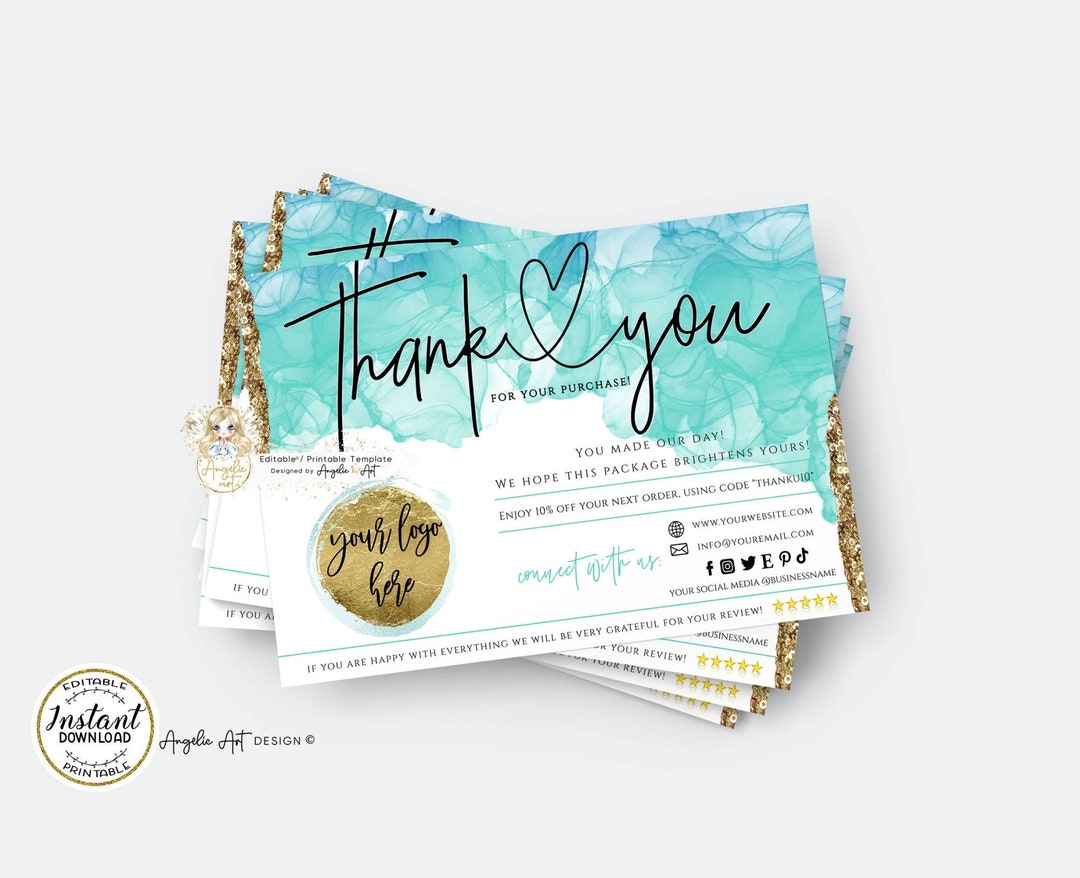 NYMPH - Teal Gold Business Insert Card Template - Editable Aqua Small ...