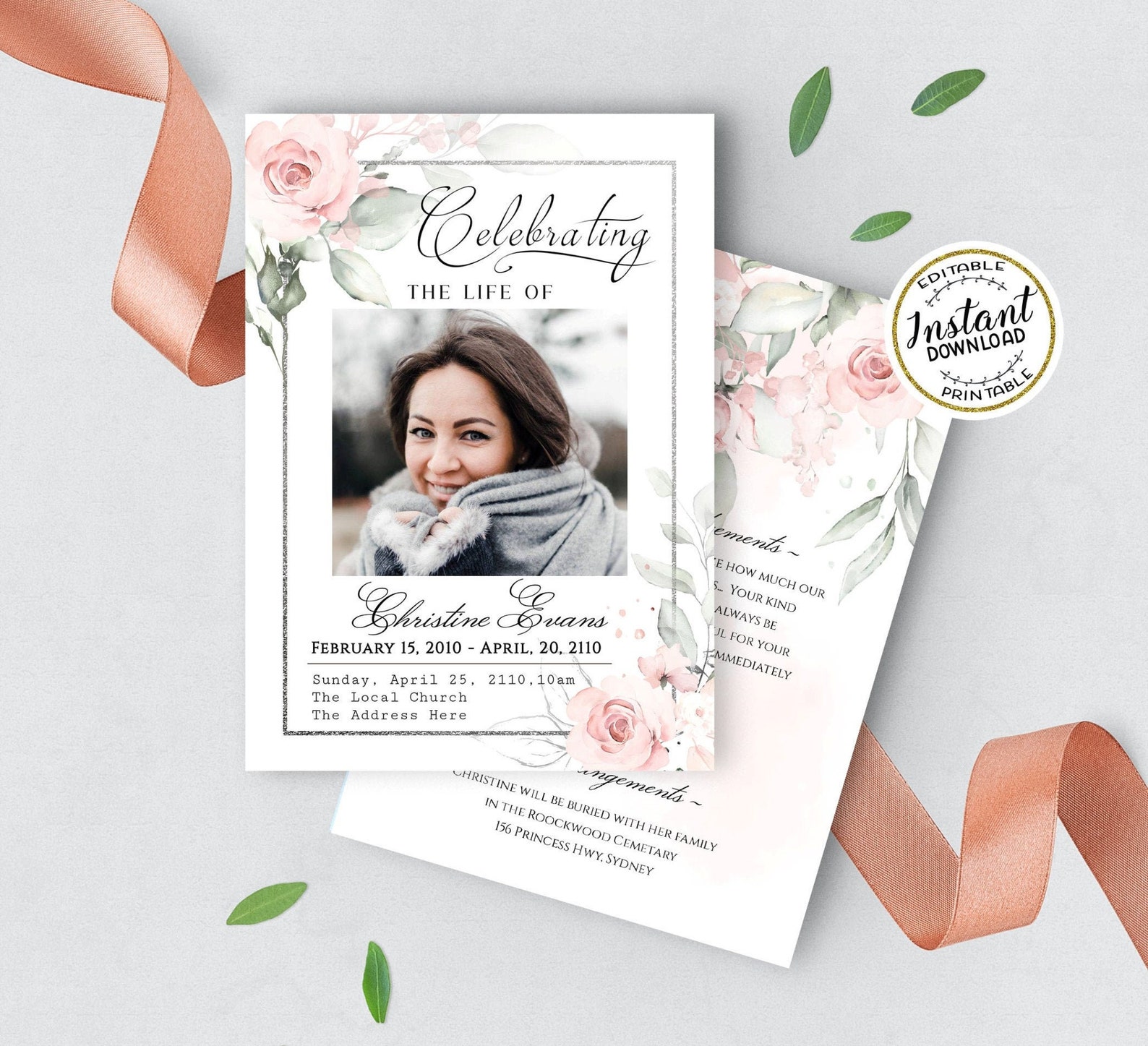 Editable Funeral Program Template Memorial Service Template | Etsy