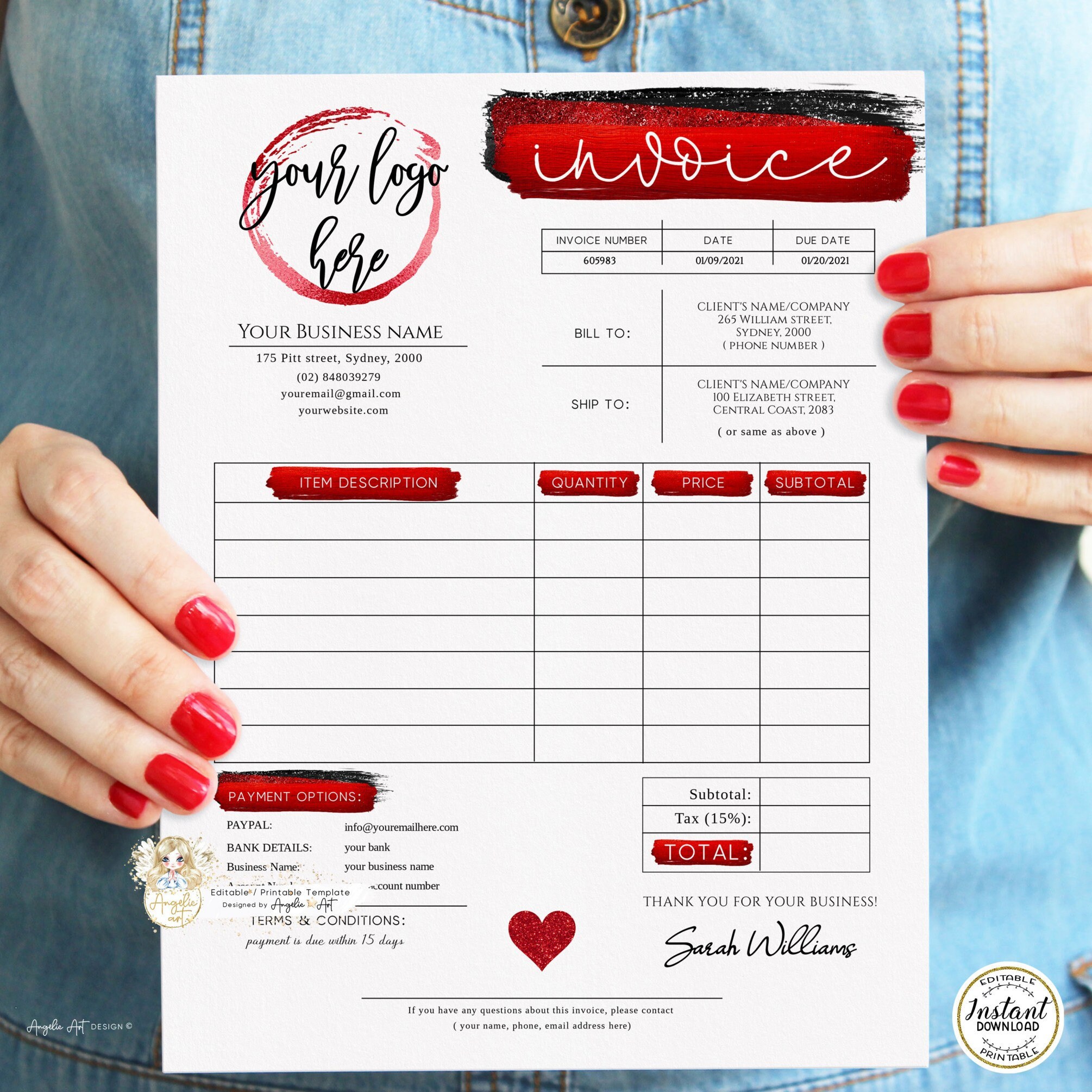 RED Editable Order Form Template Modern Printable Order Form | Etsy