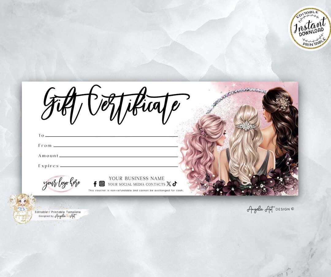 Glam Hair Salon Gift Certificate Template Hair Stylist Gift Voucher ...