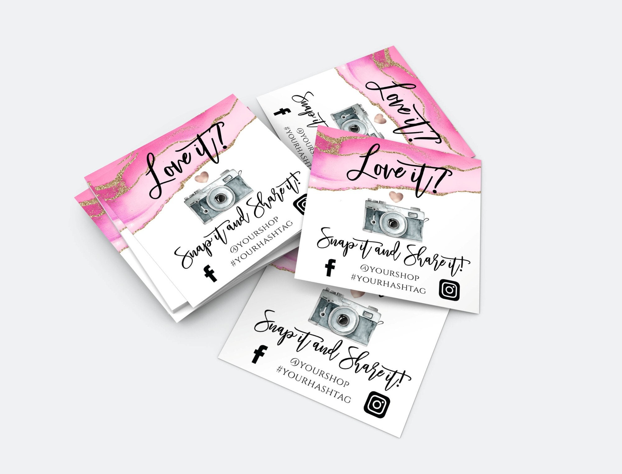 Snap and Share Social Media Cards Template Pink Gold Small - Etsy