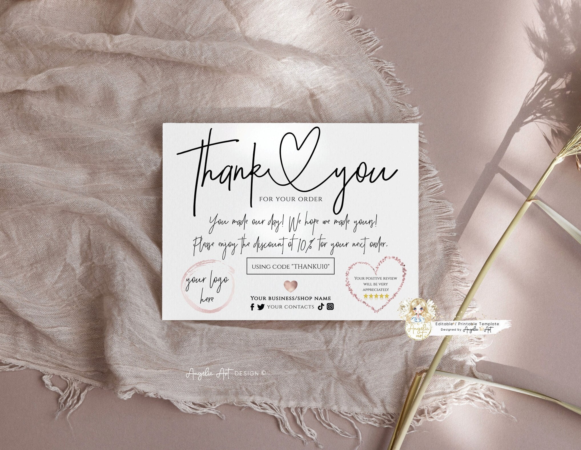 Editable SIMPLE Business Thank You Insert Card Template - Etsy