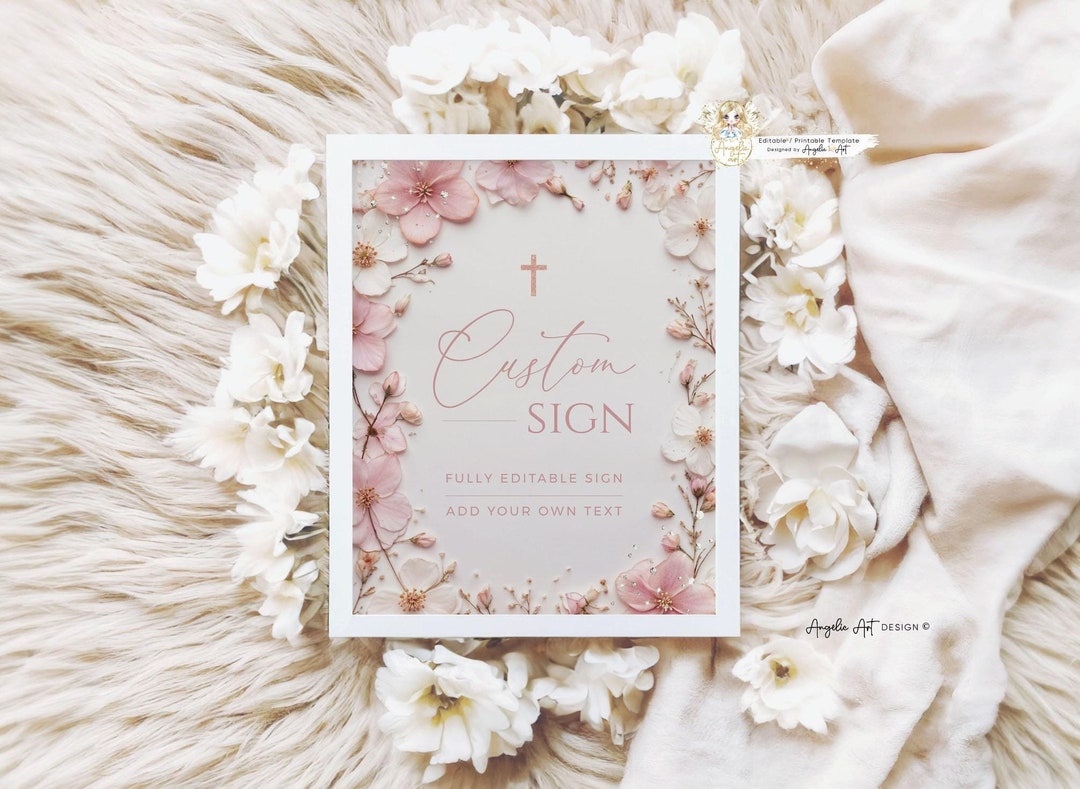 FLEUR - Blush Pink Editable Custom Sign Template, Wildflowers Blossom ...