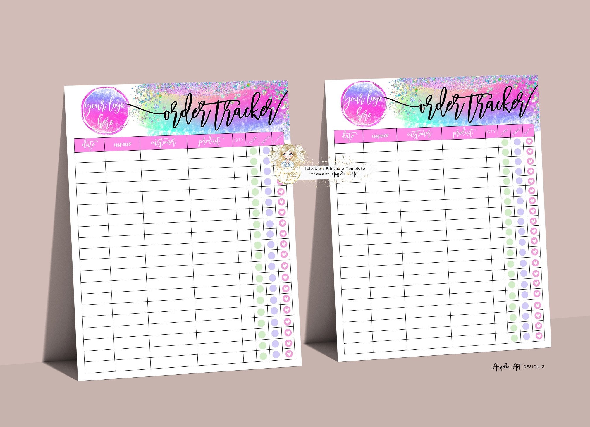 FAIRY Holographic Glitter Pink Order Tracker Form Template - Etsy