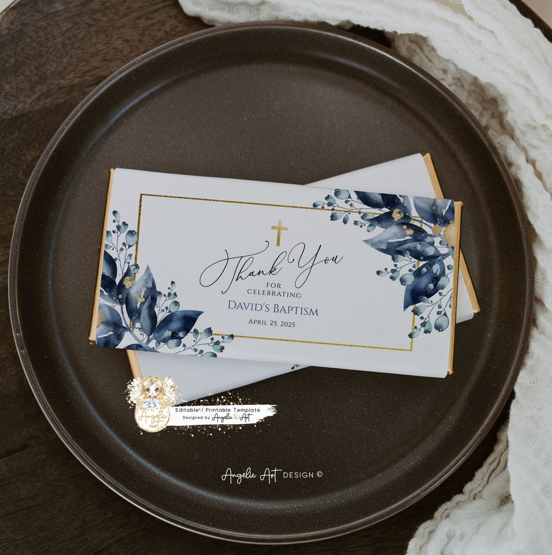 ST PETER Blue Gold Baptism Chocolate Wrapper Template - Etsy