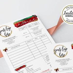 CHRISTMAS Editable INVOICE Template, Holiday Printable Invoice Form ...