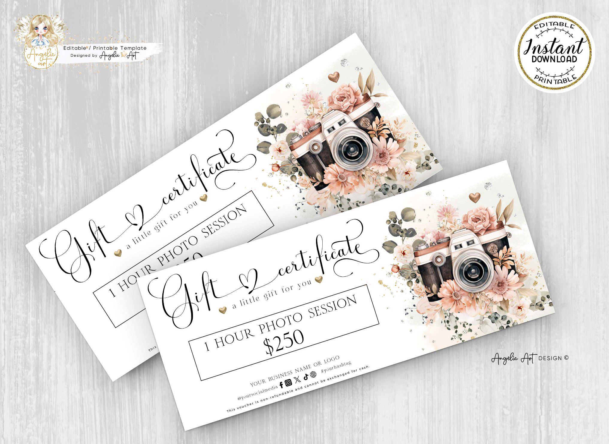 Photography Gift Certificate Template: Editable Printable Floral Photo ...