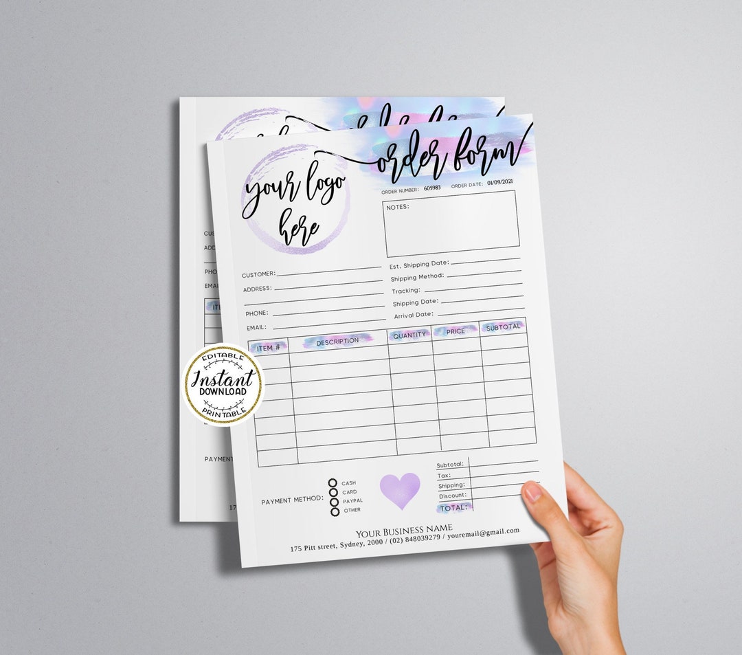 AURORA - Editable Pastel Order Form Template Printable Modern Order ...