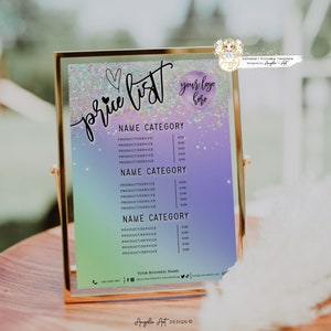 ELF - Editable Price List Template, Printable Holographic Glitter ...