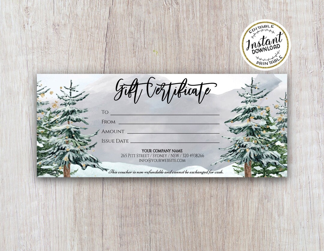 Editable Gift Certificate Holiday Printable Gift Voucher Christmas Gift ...