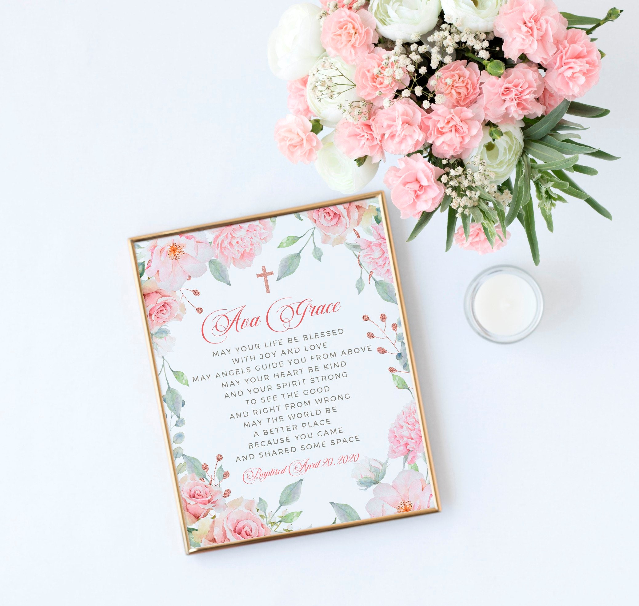 Blush Pink Baptism Blessing Sign Greenery Pink Floral Baptism | Etsy