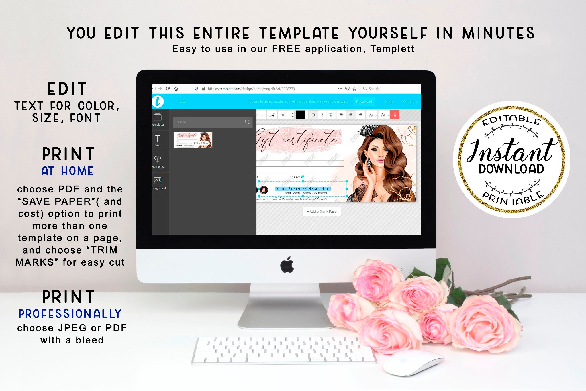 Makeup Hair Stylist Editable Gift Card Luxury Beauty Gift - Etsy UK