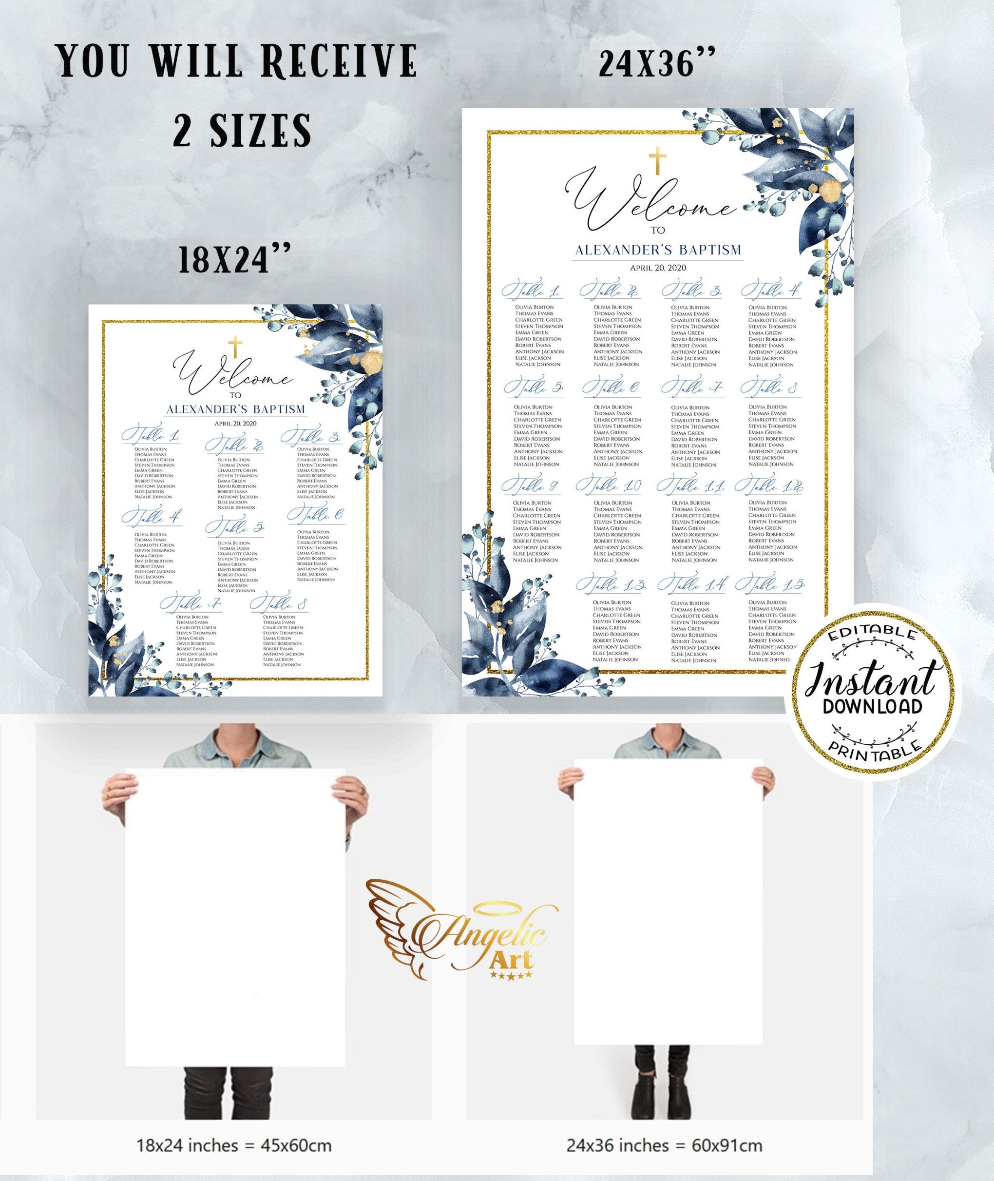 ST PETER Blue Gold Baptism Seating Chart Template 2 Sizes - Etsy