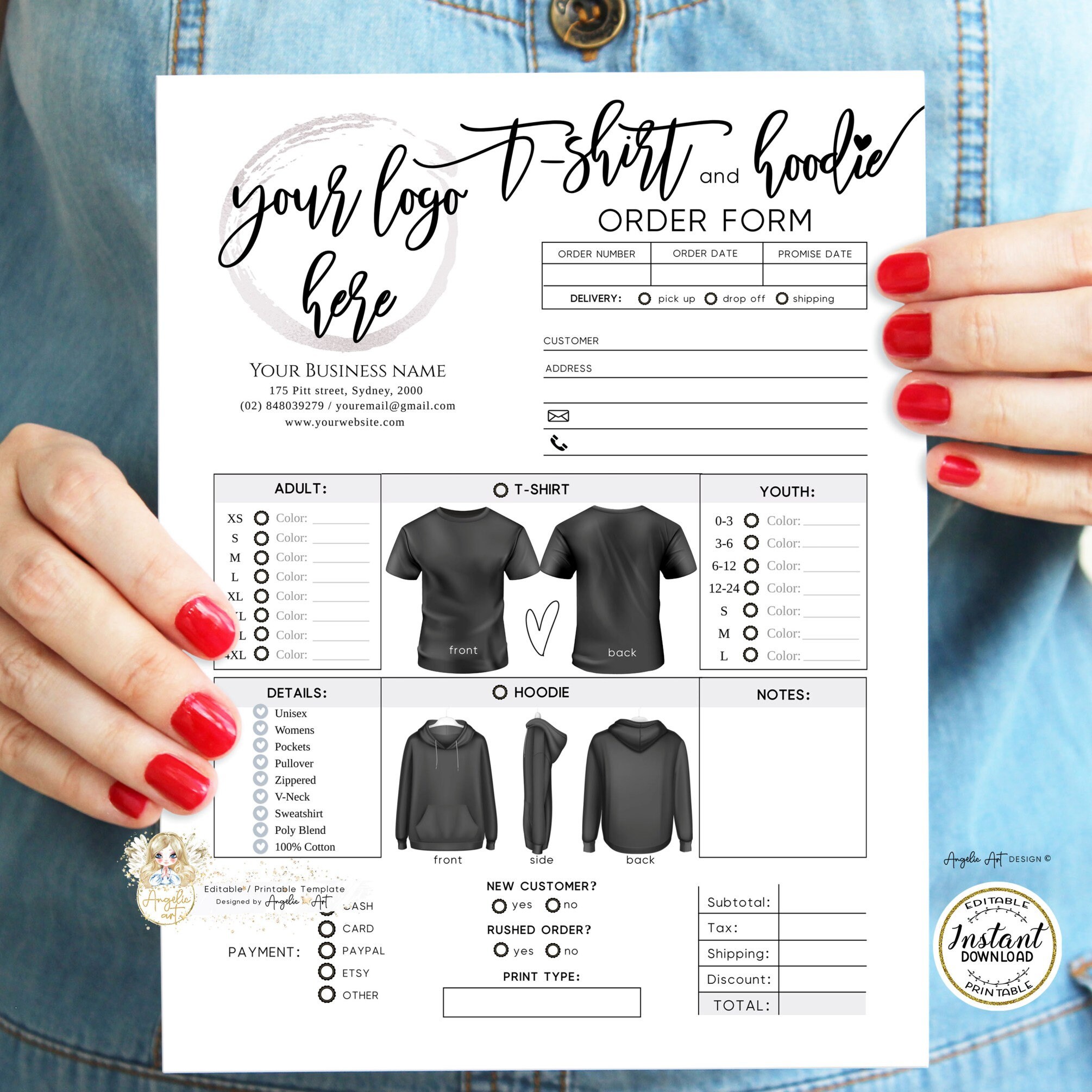 Black T-SHIRT and HOODIE Custom Order Form Modern Black - Etsy