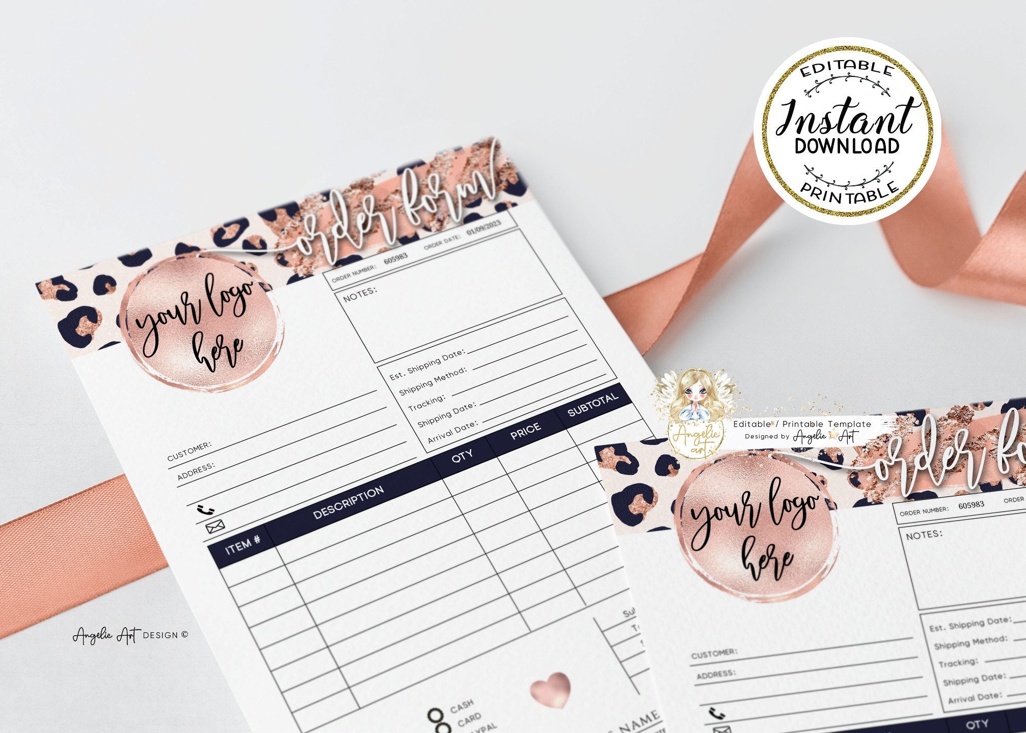 LEOPARD - Editable ORDER Form Template, Rose Gold Printable Order Form ...