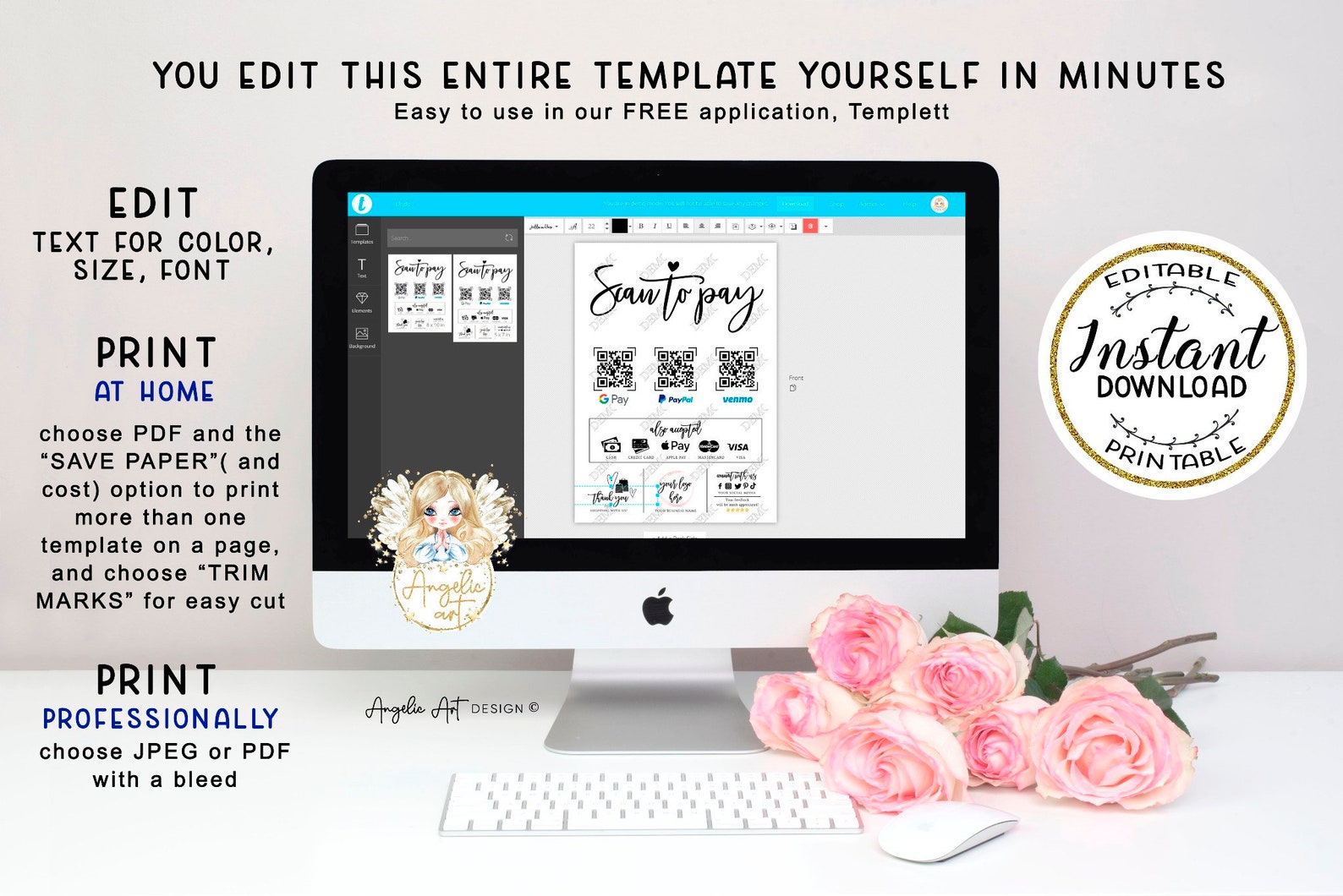 NYMPH Editable Scan to Pay Template Teal Gold Qr Payment - Etsy