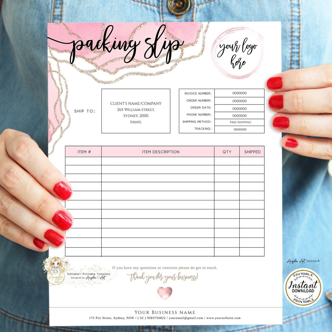 BLOSSOM Editable Blush Pink Gold Packing SLIP Template - Etsy