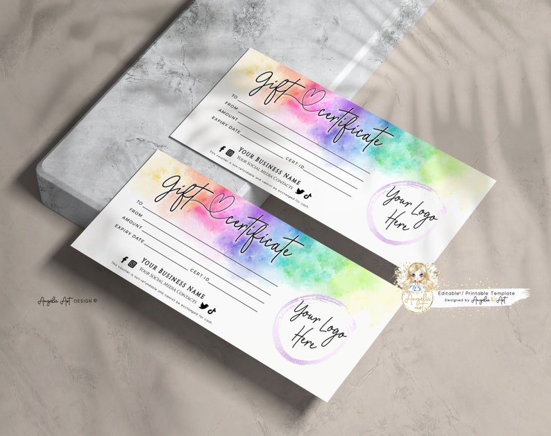 IRIS - RAINBOW Gift Certificate Template, Watercolor Gift Voucher ...