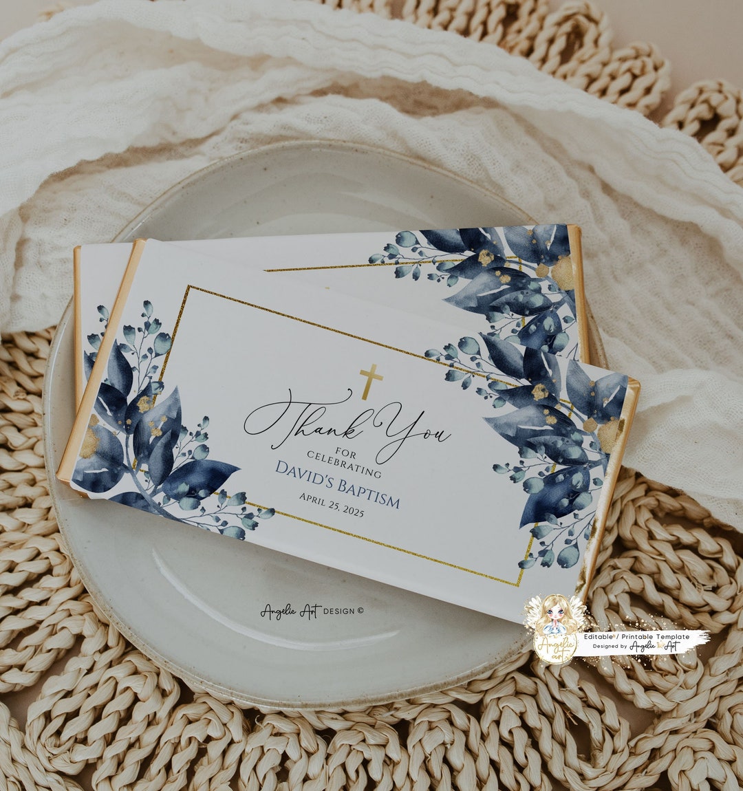ST PETER - Blue Gold Baptism Chocolate Wrapper Template, EDITABLE ...