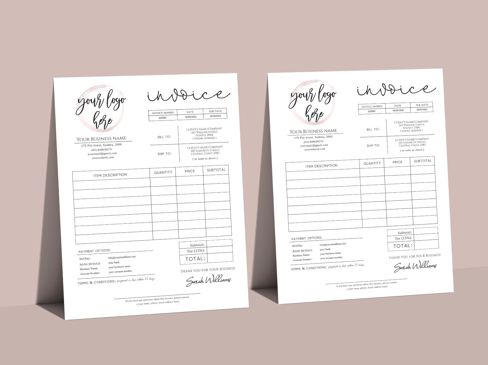 Editable Simple INVOICE Form Template Modern Printable | Etsy