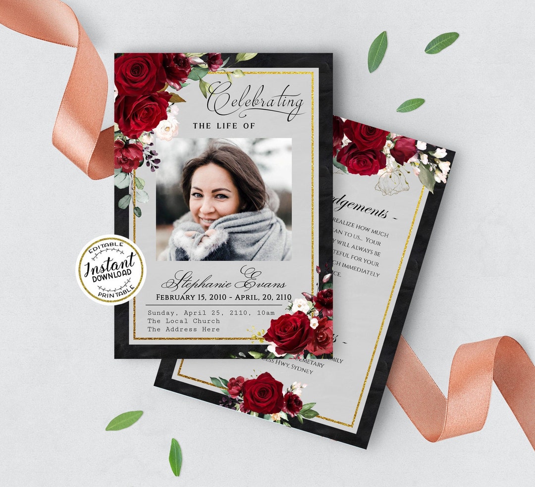 Editable Funeral Program Template, Memorial Service Template, 2 SIZES ...
