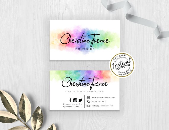 IRIS RAINBOW Business Card Template Editable Rainbow Business Card Modern Colorful Business Card Design DIY Business Card Etsy