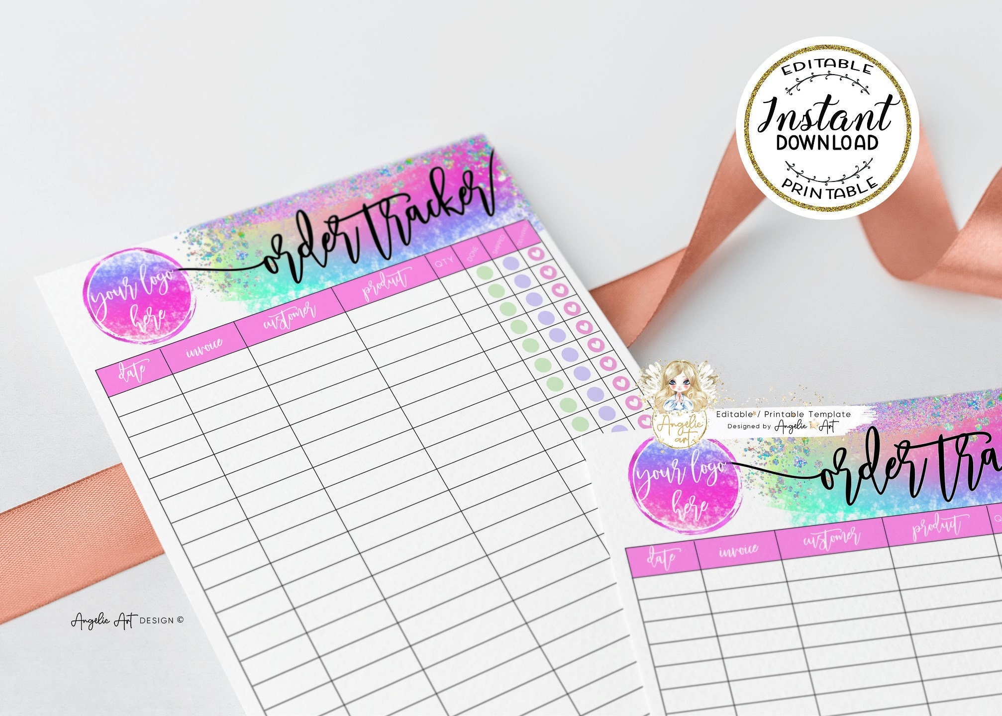 FAIRY Holographic Glitter Pink Order Tracker Form Template - Etsy
