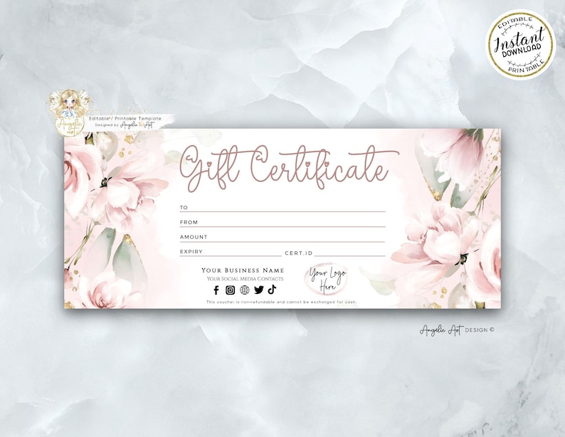 Editable Floral Gift Certificate Template Modern Blush Pink - Etsy