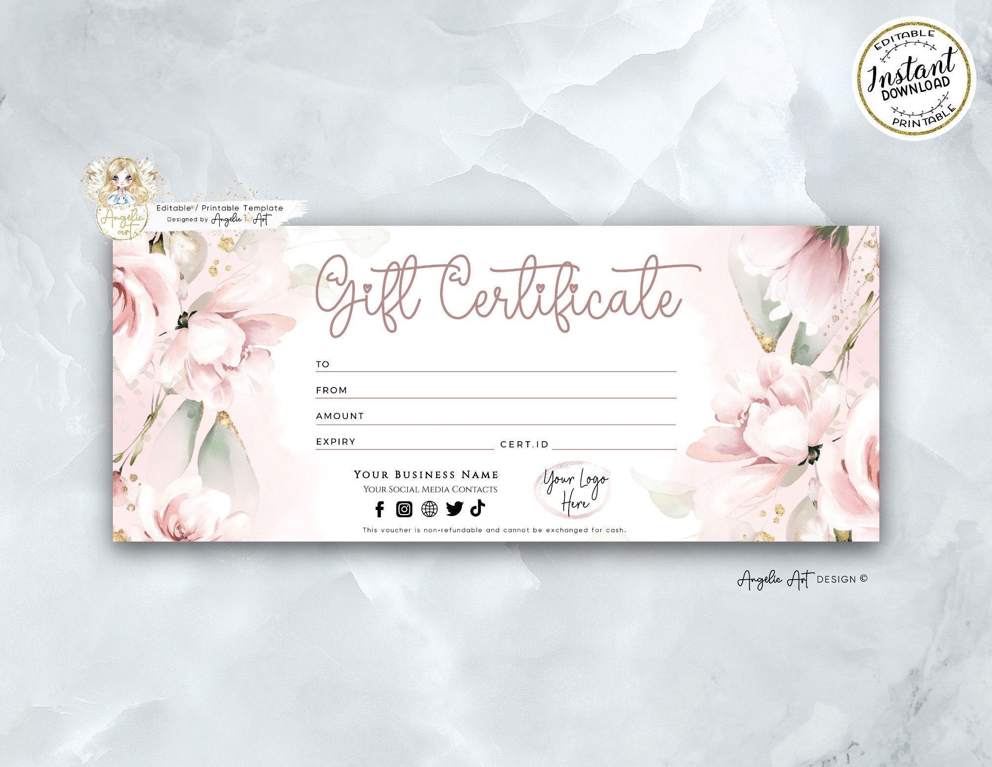 Editable Floral Gift Certificate Template Modern Blush Pink - Etsy