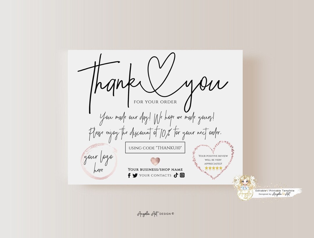 Editable SIMPLE Business Thank You Insert Card Template Printable ...