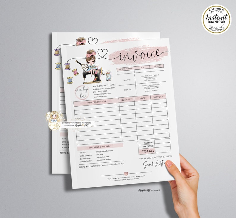 ROSY Sewing Business Invoice Rosegold Invoice Template - Etsy