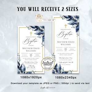 ST PETER Blue Gold Boy Baptism Evite Template Blue Leaves Boy Baptism ...