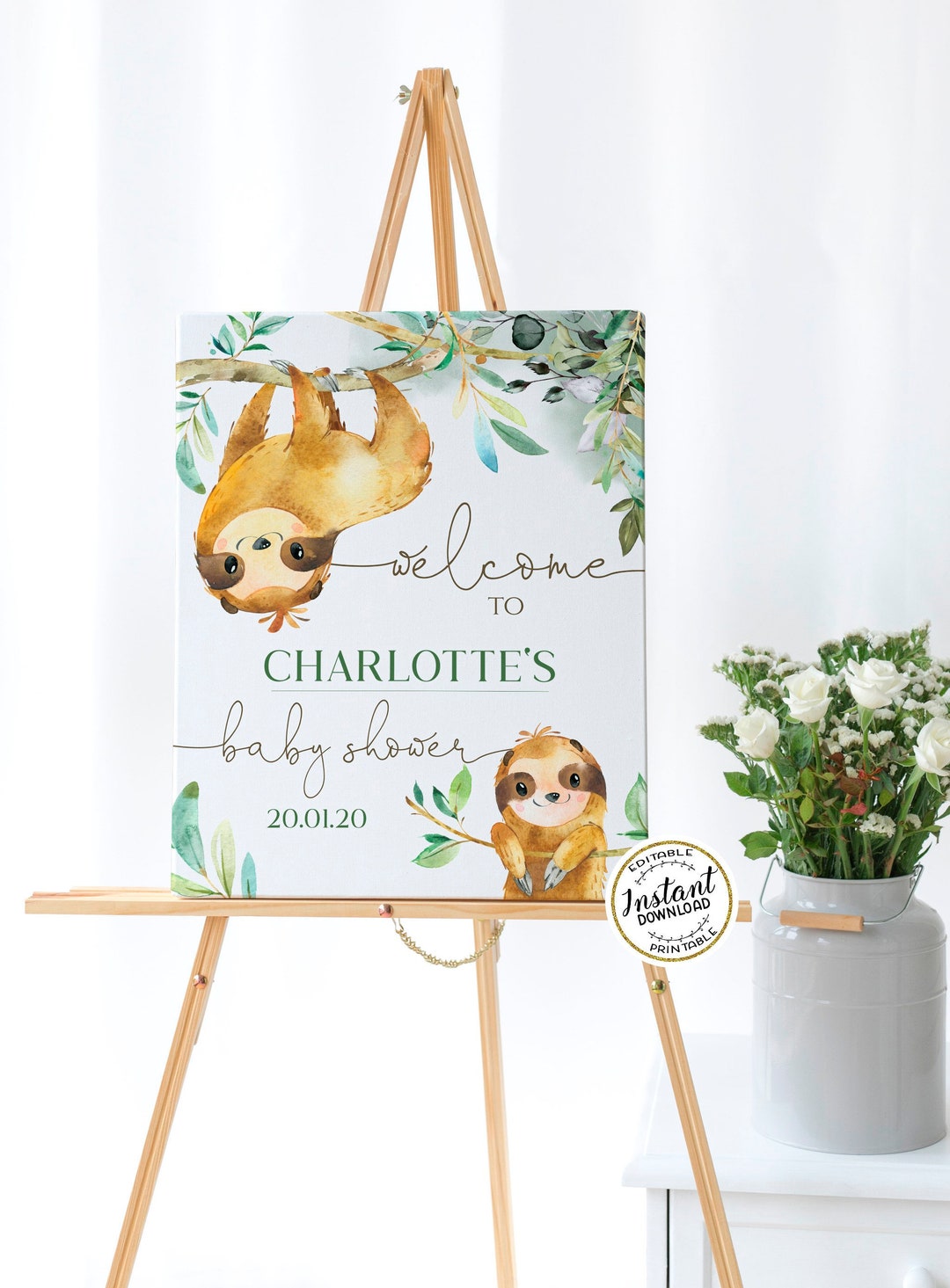 SLOTH Baby Shower Welcome Sign Template, Editable Gender Neutral Baby ...