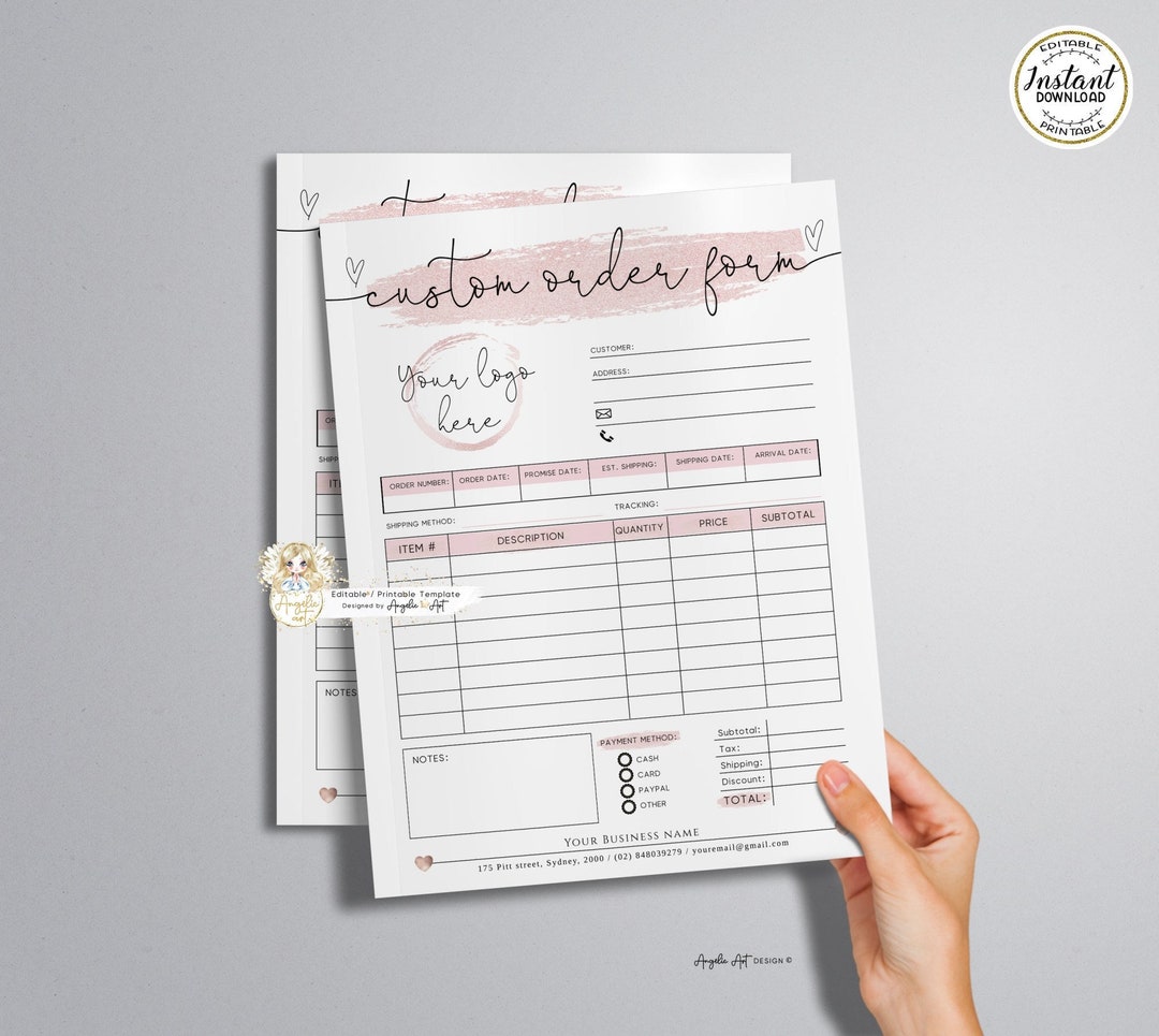 ROSY - Rose Gold Custom Order Form Template, Modern Printable Order ...