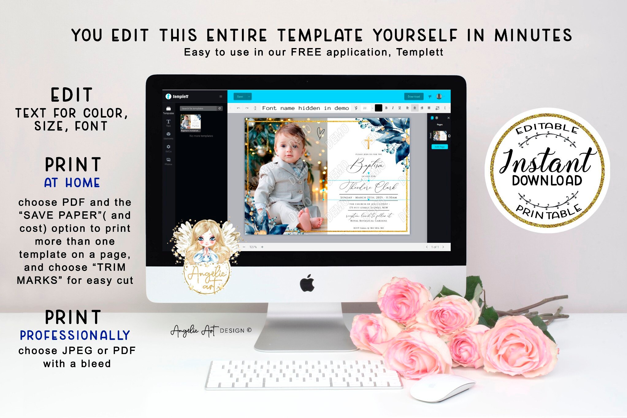 ST PETER Blue Gold Baptism Photo Invitation PHOTO Baptism - Etsy