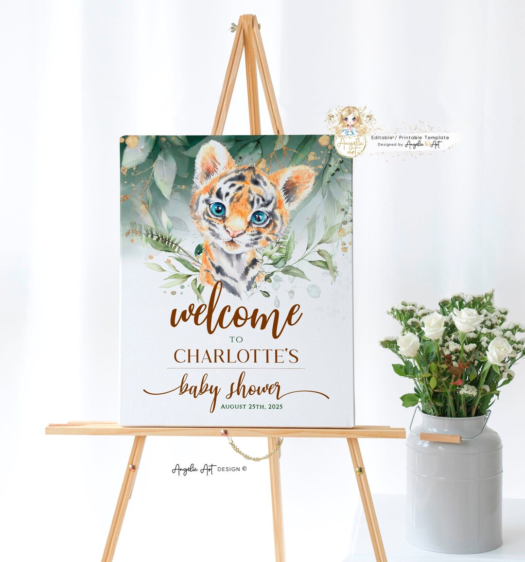 TIGER Welcome Sign Template, EDITABLE Tiger Baby Boy Welcome Sign ...